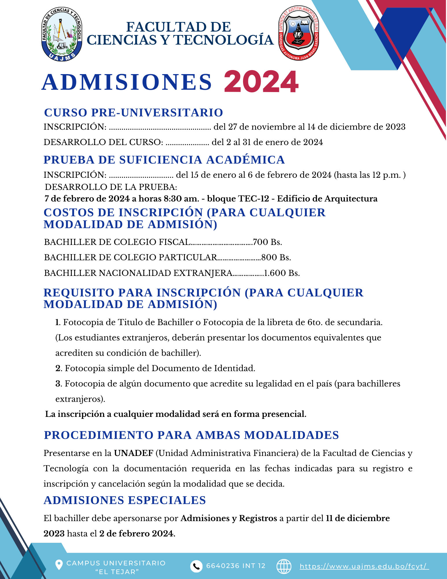 Admisiones 2024 – Facultad de Ciencias y Tecnología